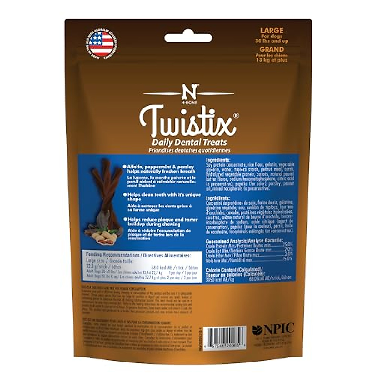 Twistix 5.5-Ounce Dental Chew Treat, Peanut And Carob Flavor, Large