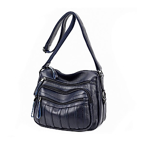 NOTAG Women's Crossbody Bags PU Leather Hobo Shoulder Bags Travel Crossbody Purse Multipocket Handbag Satchel (Blue)