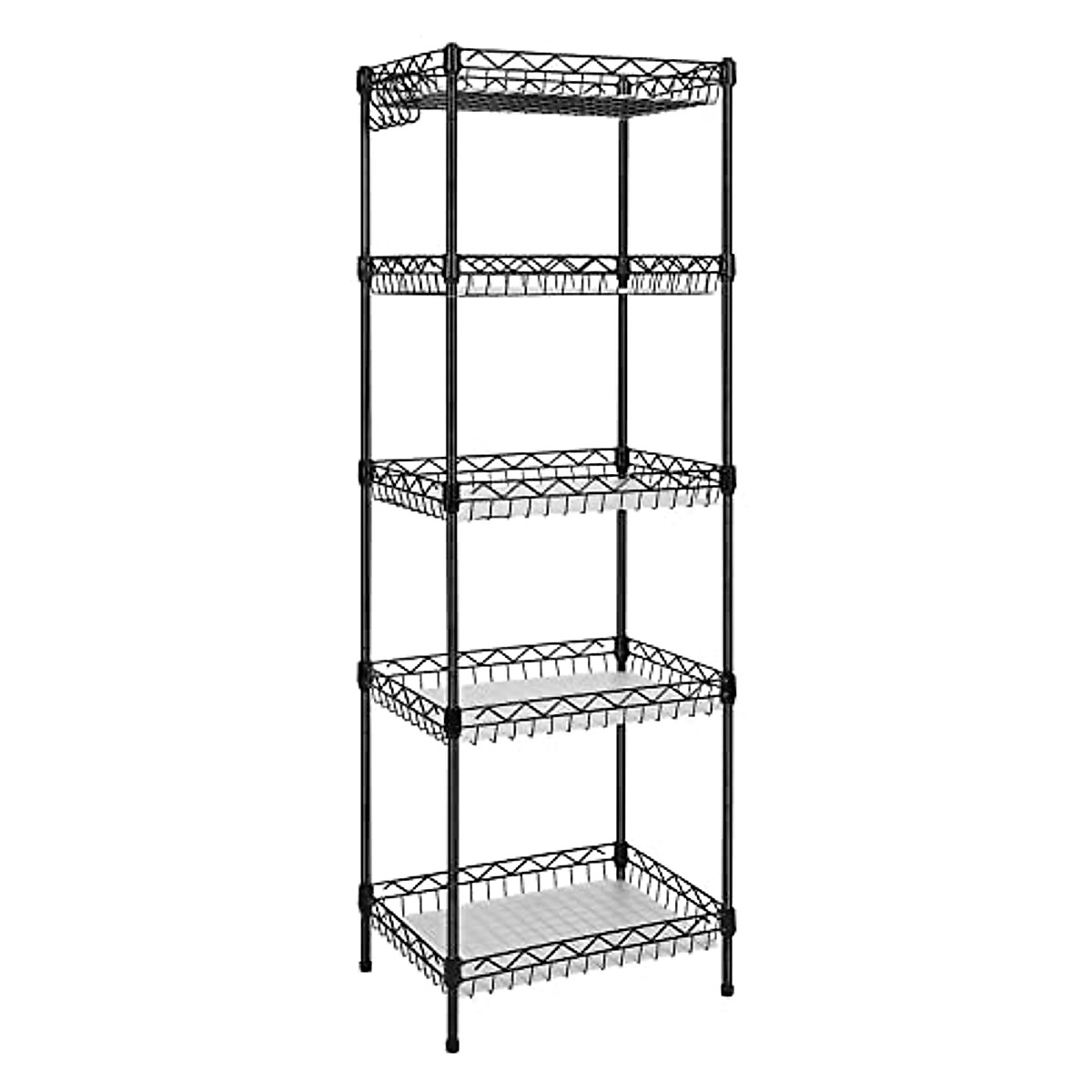 Guangfoshun Storage Shelves, 5-Tier Wire Shelving Unit with Baskets Storage Rack Corner Shelf Shelving Adjustable Storage Shelf, 11.8" D x 15.7" W x 63" H, Black
