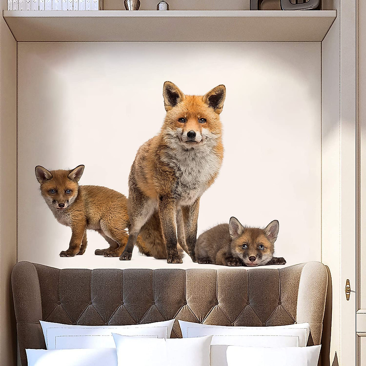 MEFOSS Large Lifelike 3D Fox Wall Decal Stickers Art - 34" × 25" - Peel and Stick Animal Fox Wall Decor Stickers Muals for Kids Room Livingroom Playroom Nursery Office Decoration