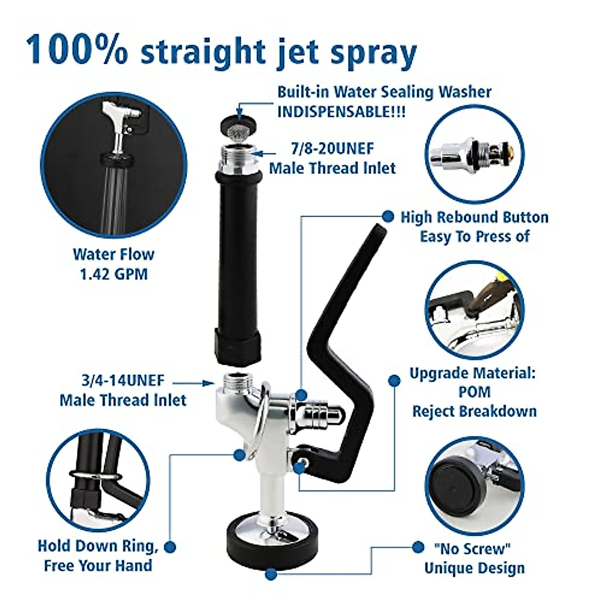 MaxSen Commercial Sink Faucet with Sprayer 8 Inch Center Deck Mount Pre Rinse Faucet 25 Inch Height Restaurant Kitchen Faucet Polished Chrome with Pot Filling and 8 Inch Add On Spout.