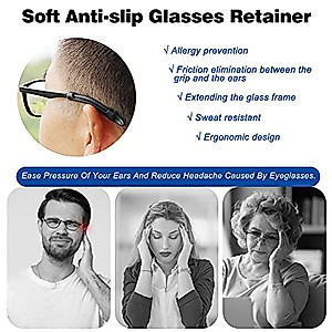 6 Pairs Silicone Eyeglasses Temple Tips Sleeve Retainer, Anti-Slip Elastic Glasses Ear Grip Comfort Eyeglasses Retainers Behind The Ears for Reading Glasses Sunglasses (Black)
