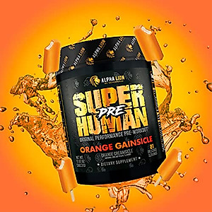 ALPHA LION Superhuman Pre Workout Powder, Beta Alanine, L-Taurine & Tri-Source Caffeine for Sustained Energy & Focus, Nitric Oxide & Citrulline for Pump (21 Servings, Orange Gainsicle)