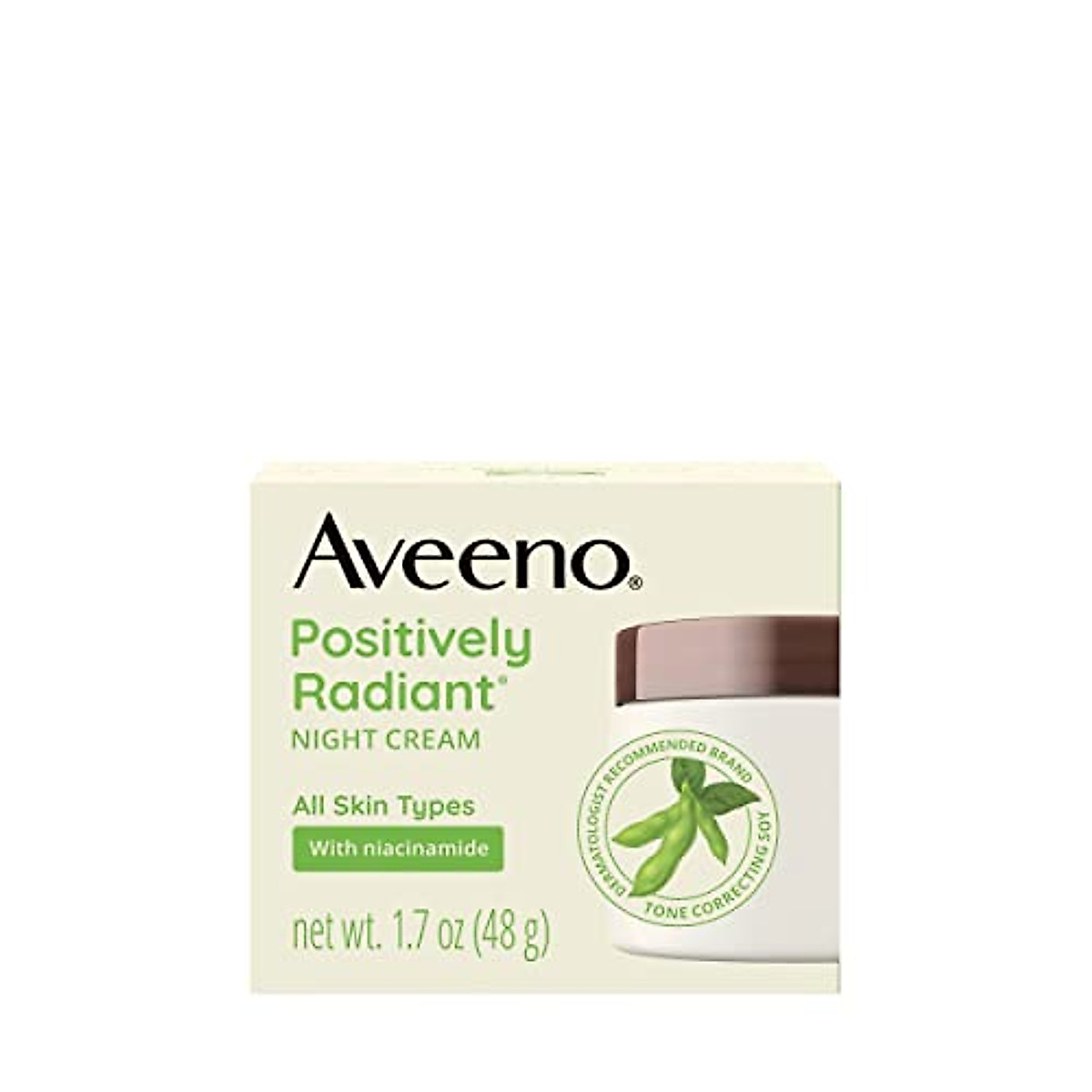 Aveeno Positively Radiant Intensive Moisturizing Night Cream with Total Soy Complex & Vitamin B3, Oil-Free, Non-Greasy, Hypoallergenic & Non-Comedogenic, 1.7 oz