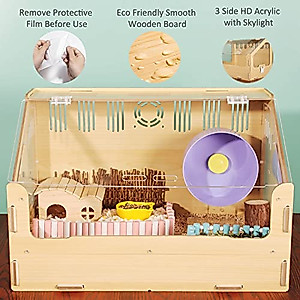 Hamster Cage Large Wooden Hamster Cages and Habitats for Dwarf Hamster, Guinea Pig, Chinchilla, Openable Skylight Top, Detachable Type, Easy Clean Chew-Proof (31.5" L * 15" W * 15.5" H, Cage Only)