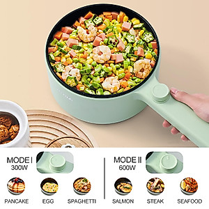 HYTRIC Hot Pot Electric, 1.5L Portable Non-stick Frying Pan, Electric Cooker for Steak, Egg, Pasta, Ramen Cooker with Dual Power Control, Mini Electric Pot for Office, Dorm Room Essential, Green