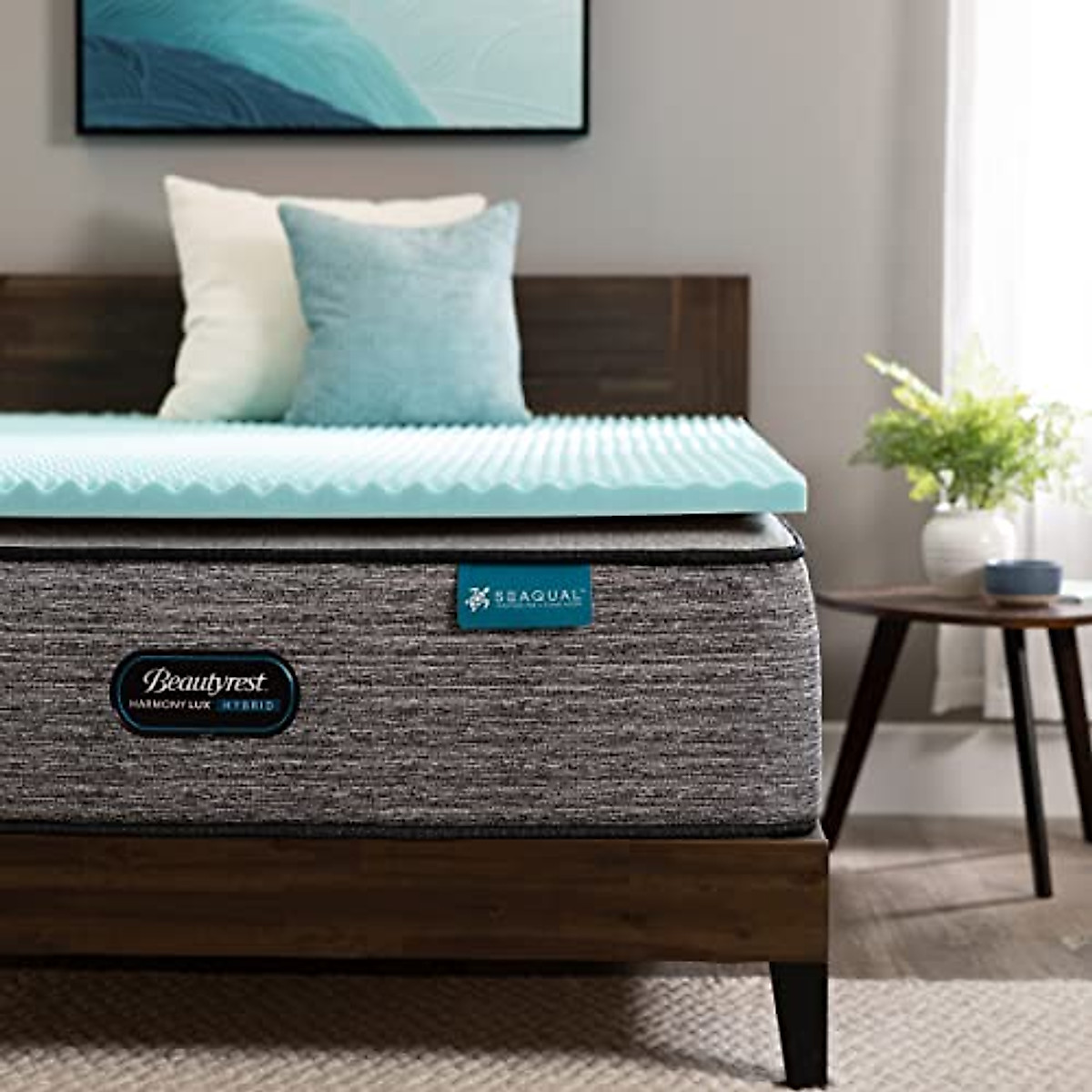 Beautyrest Cool Wave Convoluted Pressure-Relieving Memory Foam Mattress Topper, Queen, 2-Inch Blue