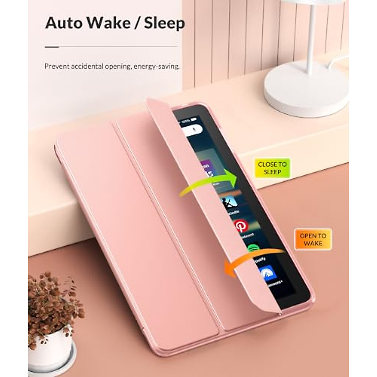 MoKo Case Fits All-New Kindle Fire HD 8 & 8 Plus Tablet (12th Generation-2024/2022 Release) 8", Soft TPU Frosted Colored Back Cover Multi-Angle Slim Smart Shell, Auto Wake/Sleep,Rose Gold