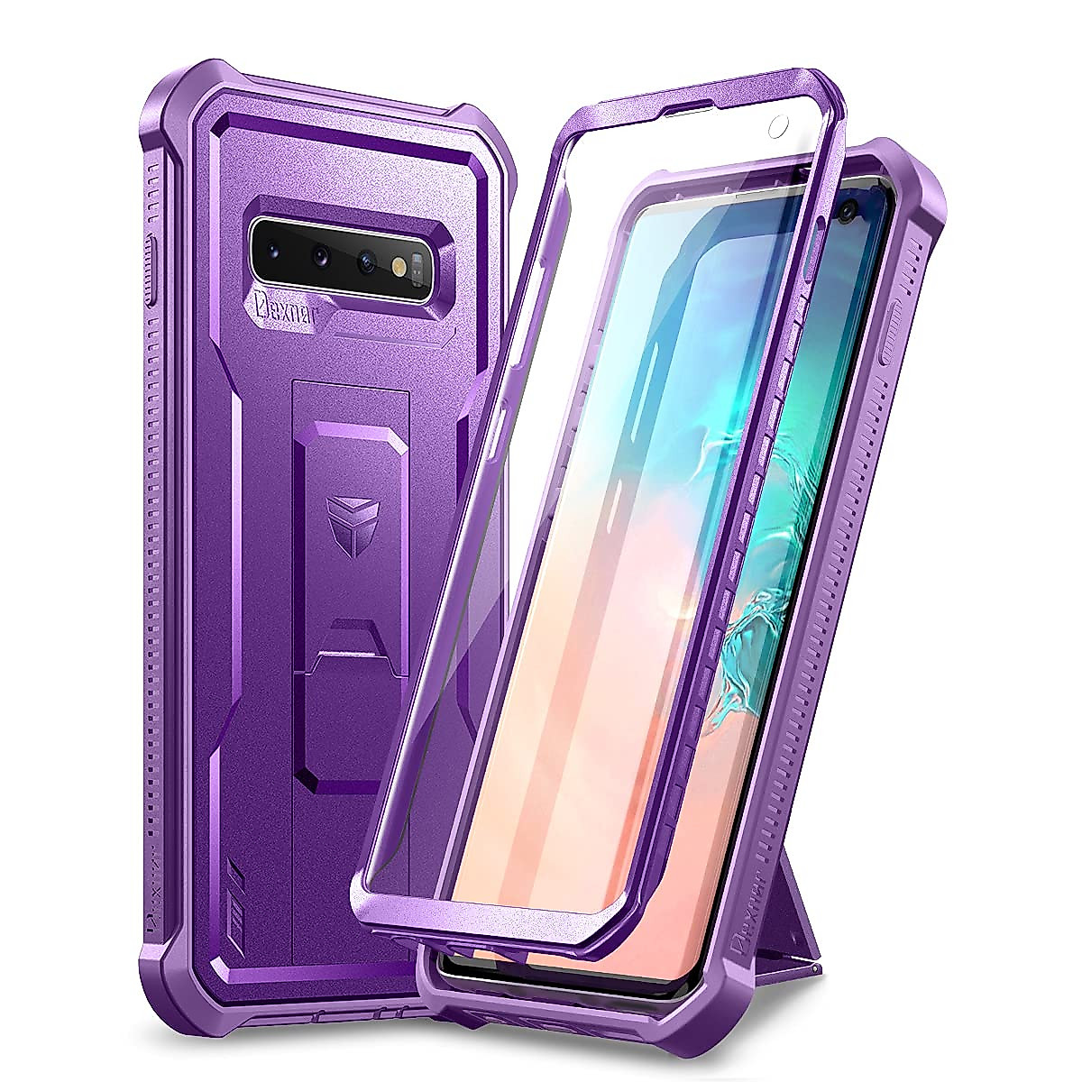 Dexnor for Samsung Galaxy S10 Case, [Built in Screen Protector and Kickstand] Heavy Duty Military Grade Protection Shockproof Protective Cover for Samsung Galaxy S10 Purple