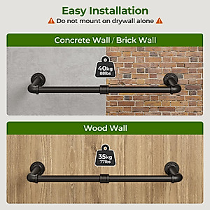 Greenstell Wall Mounted Clothes Rack, 36.2in Industrial Pipe Clothing Rack for Hanging Clothes, Space-Saving Closet Rod, Multi-Purpose Hanging Rod for Bedroom, Laundry Room, 2 Base (1 Pack)