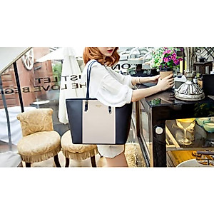 Women's shoulder bag, large capacity vertical zipper open tote bag, women's handbag (Black with white)