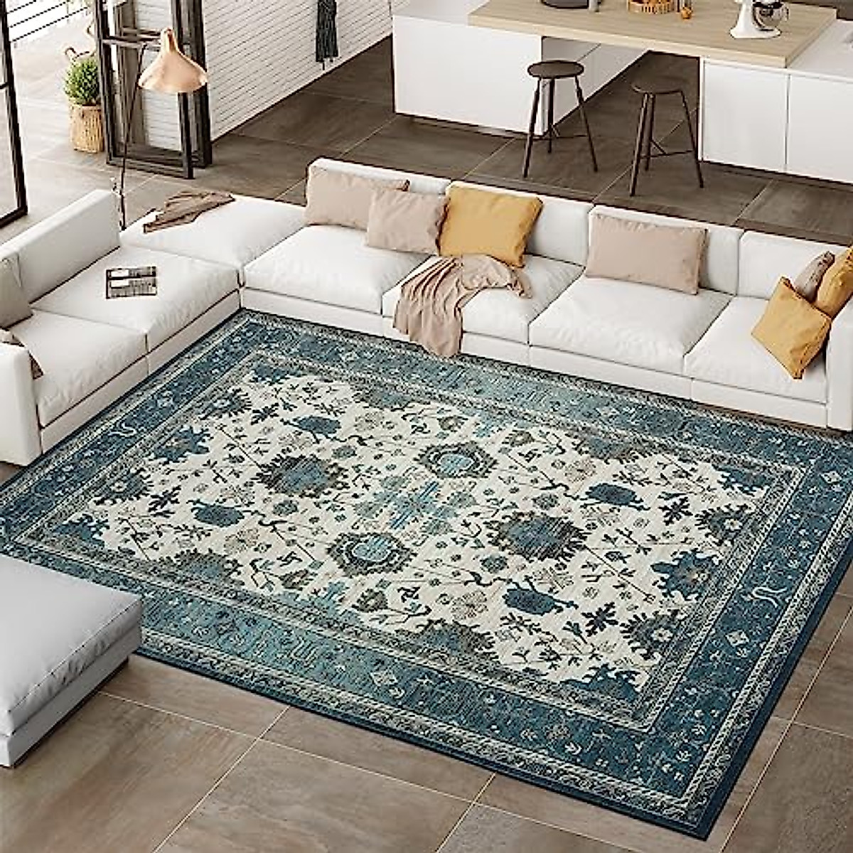GARVEE Persian Washable Area Rug 8x10 Vintage Boho Living Room Rug Non-Slip Nursery Rug for Bedroom,Low-Pile Carpet Print Distressed Entryway Rug for Laundry Dining Room Office