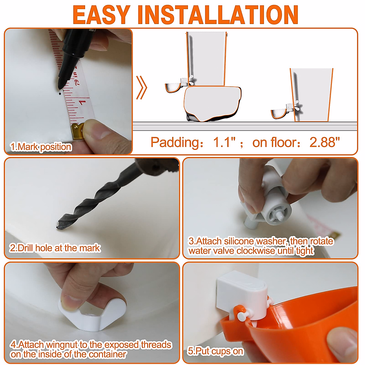 8 Pack Chicken Waterer, Large Chicken Water Cups, Automatic Filling Chicken Water Feeder for Duck Quail Turkey Rabbit Bunny Geese Chicks Birds, DIY Poultry Feeder Drinking Bowl Kit for Clean Watering