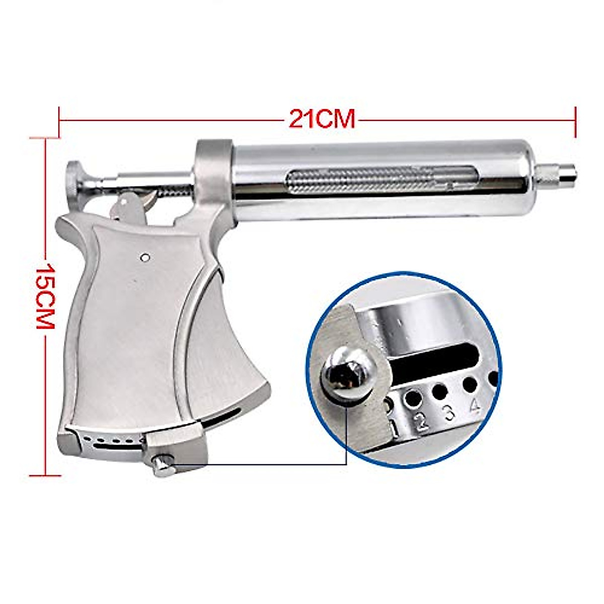 BZZBZZ Animals Injector 50ml Continuous Livestock Syringe Semi Automatic Stainless Steel Vaccination Gun Adjustable for Horse Sheep Cattle Pig Farm Equipments