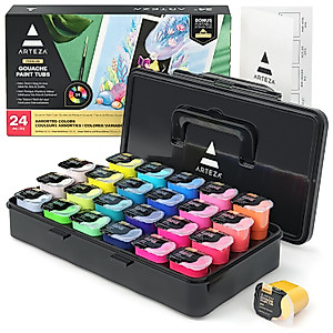 ARTEZA Gouache Paint, Set of 24, Jelly Gouache Paints, 30 ml/1 oz Tubs, Gouache Set for Canvas, Paper, and Wood