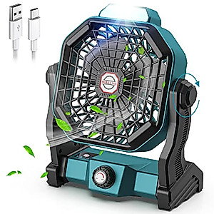 CONBOLA Portable Battery Operated Fan with LED Lantern, 10400mAh Outdoor Small Rechargeable Quiet Camping Fan, Personal Desk Fan Cooling Table Fan with Hanging Hook for Tent,Bedroom, Office(Green)