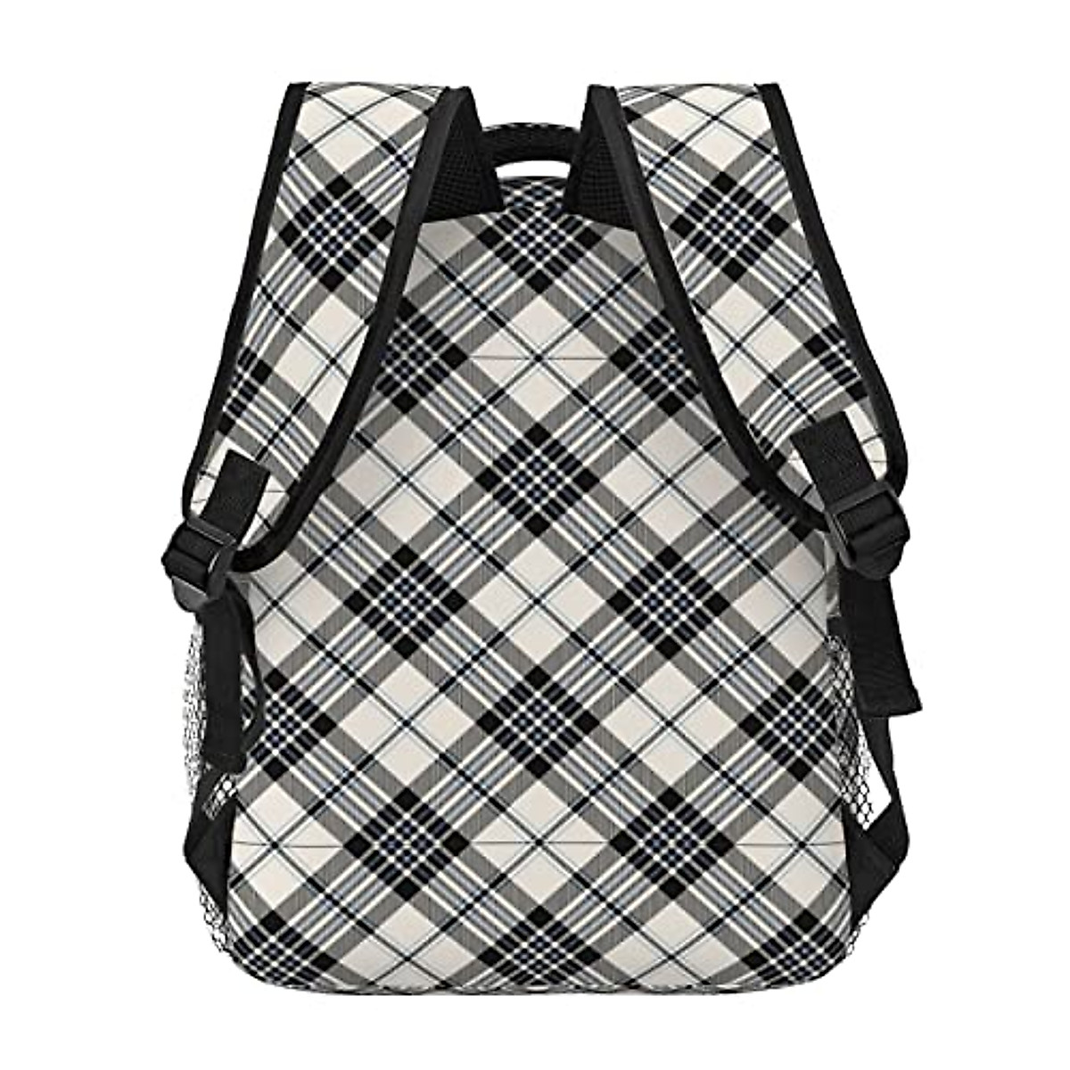 KIDZOY Black Blue Argyle Tartan Plaid Teens Laptop Backpack Cartoon Unisex Student School Bookbag Casual College Daypack For Boys Girls Travel Hiking Camping