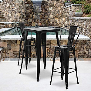 Flash Furniture Lily Commercial Grade 4 Pack 30" High Black Metal Indoor-Outdoor Barstool with Removable Back