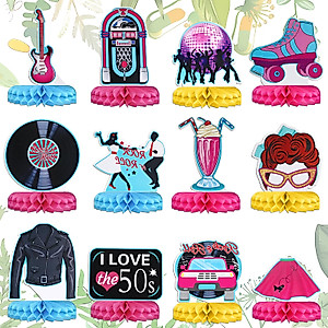 cobee 50s Party Decorations,12PCS 1950's Rock and Roll Honeycomb Centerpieces Sock Hop Party Decor Retro Theme Music Party Supplies Favors