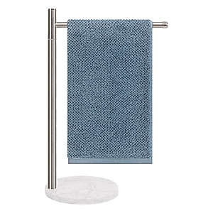 BathAce Hand Towel Holder, L-Shape Hand Towel Stand with Marble Base, Stainless Steel Swivel Stand Hand Towel Rack Free-Standing Towel Bar for Bathroom Kitchen Countertop, 1 Arms (Brushed Nickel)
