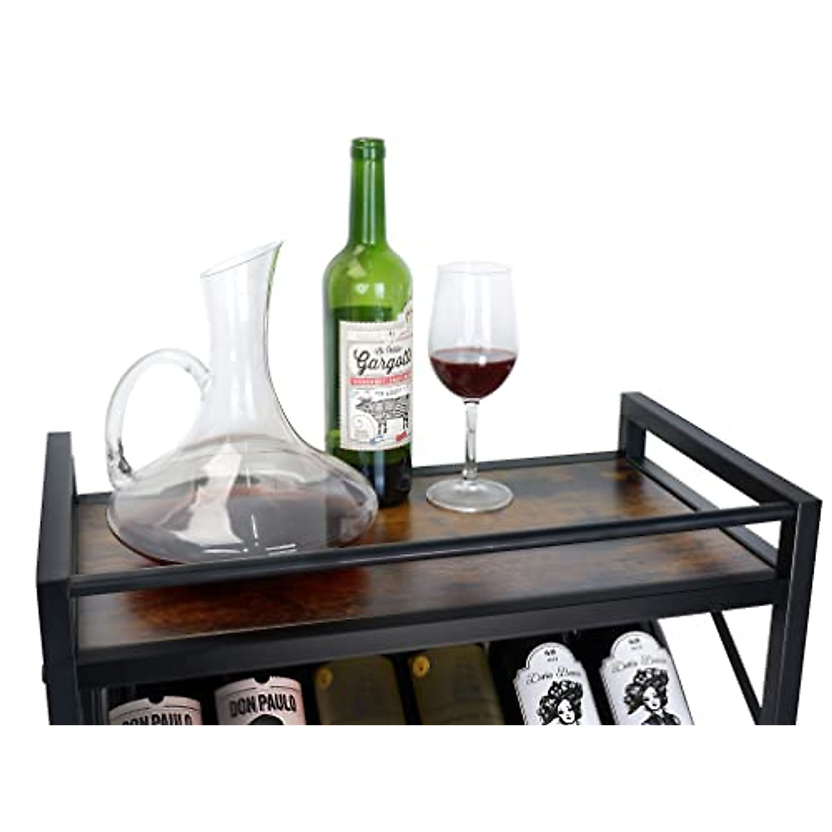 Farmhouse Wall Mounted Wine Rack with Tilting Display Shelf, Wall Hanging Wine Rack, 3-Tier Shelves with Stemware Glasses Holder for Wine Storage, Wine Display Shelf for Kitchen Living Room Cafe Bar
