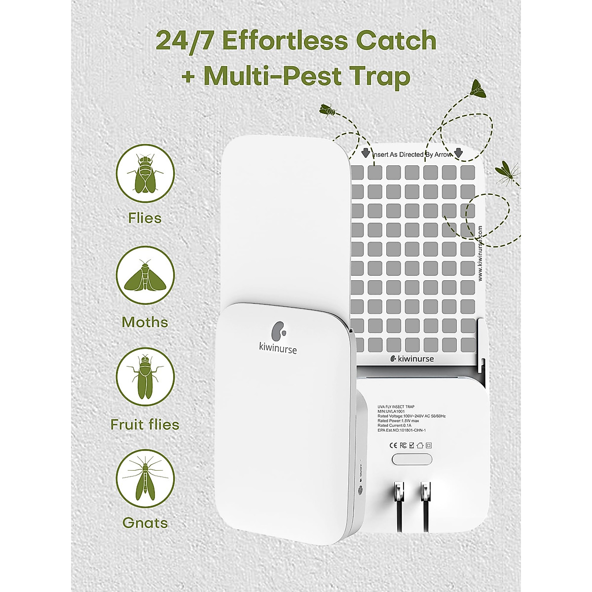 Kiwinurse Fruit Fly Traps for Indoors (2 Traps + 8 Glue Cards), Gnat Traps for House Indoor, Fly Traps Indoor for Home with Flying Insect Trap Refills