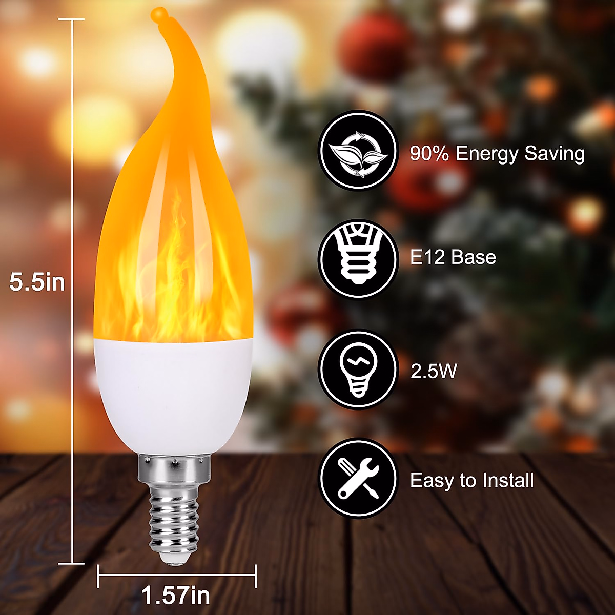 MyoGrip E12 LED Flame Light Bulbs, 3 Modes Flickering Light Bulbs, Candelabra Candle Fire Light Bulb for Home Party Patio Indoor Outdoor Halloween Decorations (8 Pack)