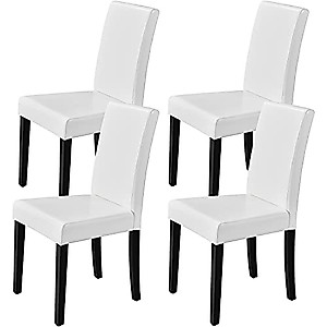 Yaheetech 4pcs Dining Chairs High Back Leather Seat Chair with Wood Legs and Waterproof Surface for Home Kitchen and Restaurant, White