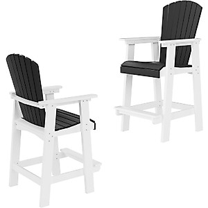 JURMALYN Outdoor Tall Adirondack Chairs Set of 2, Patio Bar Stool Chair with High Back, Widened Arms, All-Weather Balcony Chair for Backyard, Garden, Yard (White & Grey)