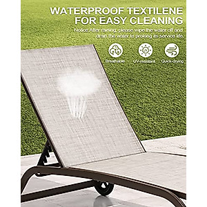 Crestlive Products Aluminum Chaise Lounge Chairs with Wheels Outdoor Adjustable Recliner Five-Position and Full Flat Tanning Chair All Weather for Patio, Beach, Yard, Pool (2PCS Beige)