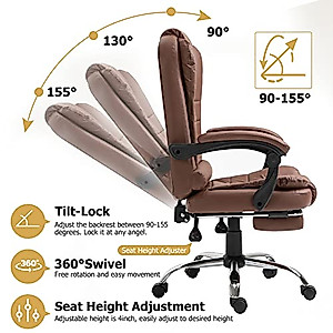 Joyo Funiture Vibration Massage Office Chair, Reclining Office Chair w/Footrest, High-Back Office Chair, PU Leather Computer Desk Chair w/Height & Armrest Adjustable, 250 lb Capacity, Brown
