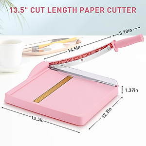 Paper Cutter, Paper Trimmer with Safety Guard, 12" Cut Length Paper Slicer with 16 Sheet Capacity Paper Cutting Board,Guillotine Paper Cutters and Trimmers for Cardstock Cardboard Vinyl (Pink)