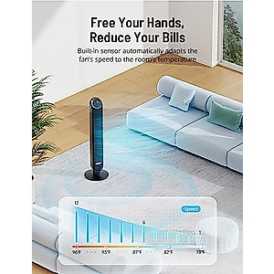 PARIS RHÔNE Tower Fan, 42” Bladeless Fan, 120° Oscillating Fan, 24 dB Quiet DC Motor, 12 Speeds, 4 Modes, Dustproof Mesh Filter, 12H Timer, Standing Fan with Remote for Bedroom, Home, Office