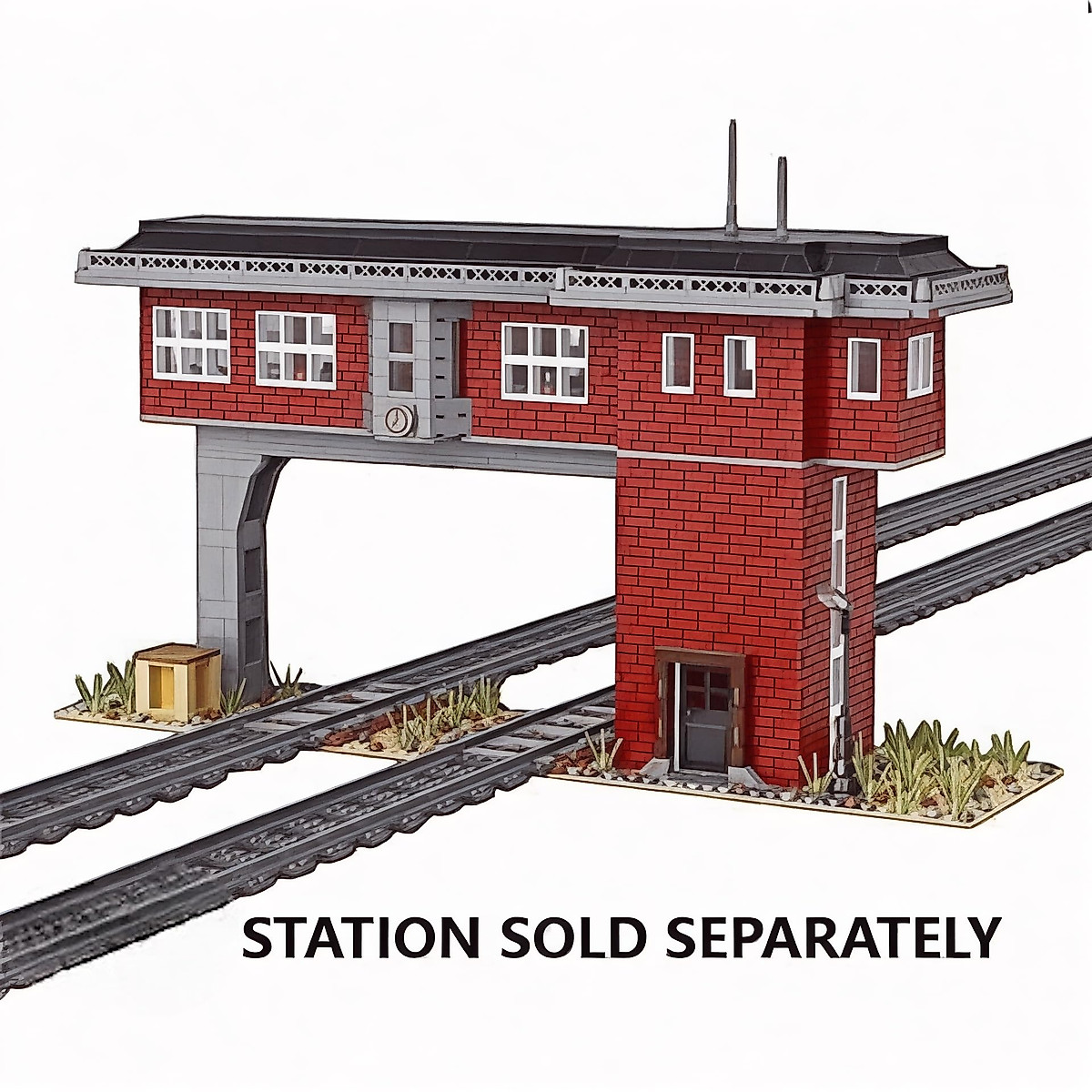General Jim's Red Railway Crossing Modular Building Block Bricks Set, Contains 655 Brick Pieces, Base Plates Included, for Adults, Teens and Train Enthusiast