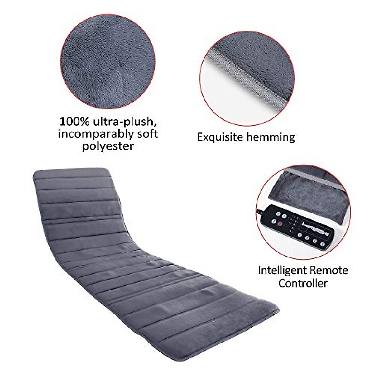 COMFIER Full Body Massage Mat with Heat, Chair Pad with 10 Vibration Motors & 2 Therapy Heating pad with auto Shut Off,Heated Massage Mattress Pad for Back,Gray