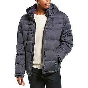 Tommy Hilfiger Men's Hooded Puffer Jacket, Heather Navy, XX-Large