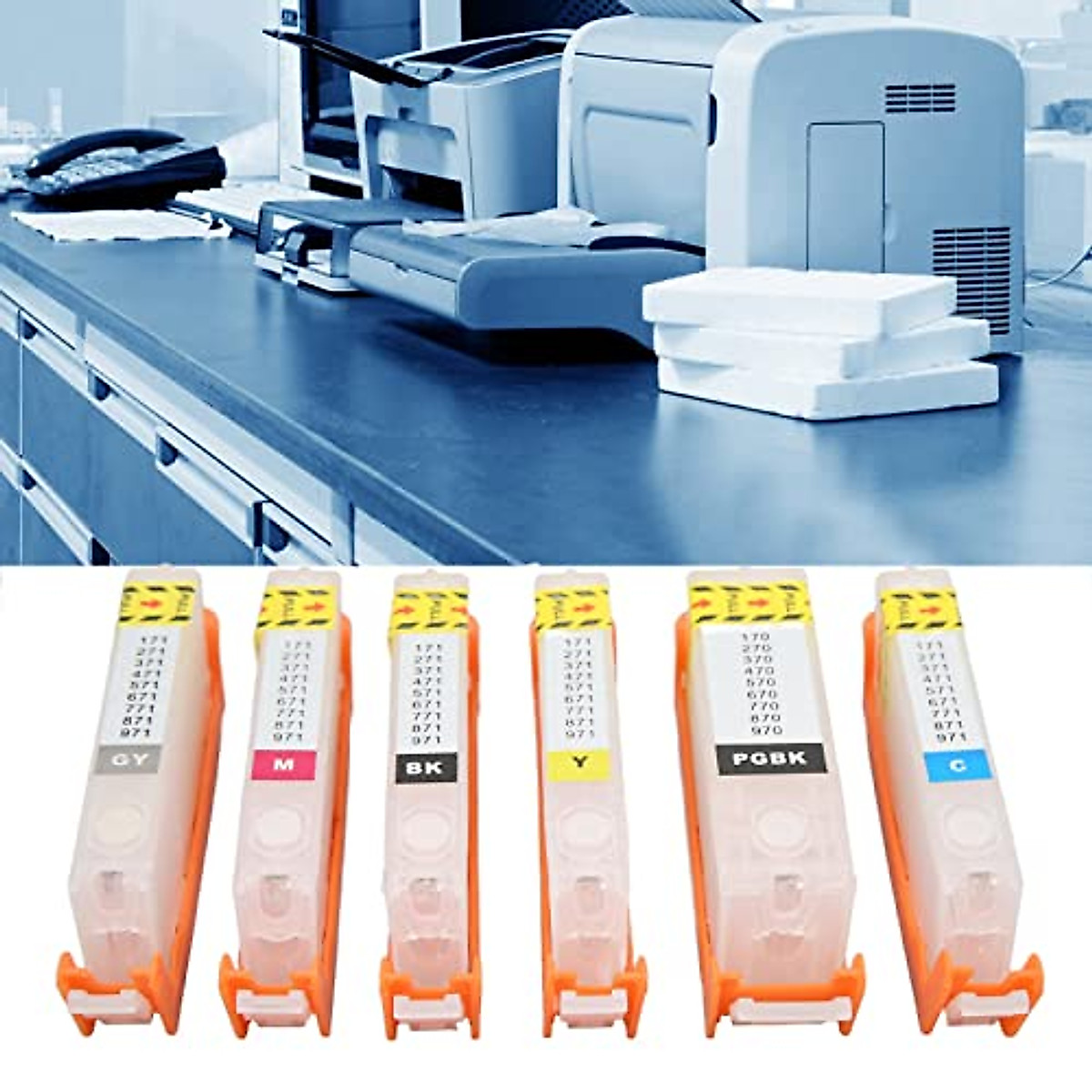 FTVOGUE 5PCS Ink Cartridge, Reusable Printing Ink Cartridge PGBK BK C M Y 5 Color for Printing (570-571)