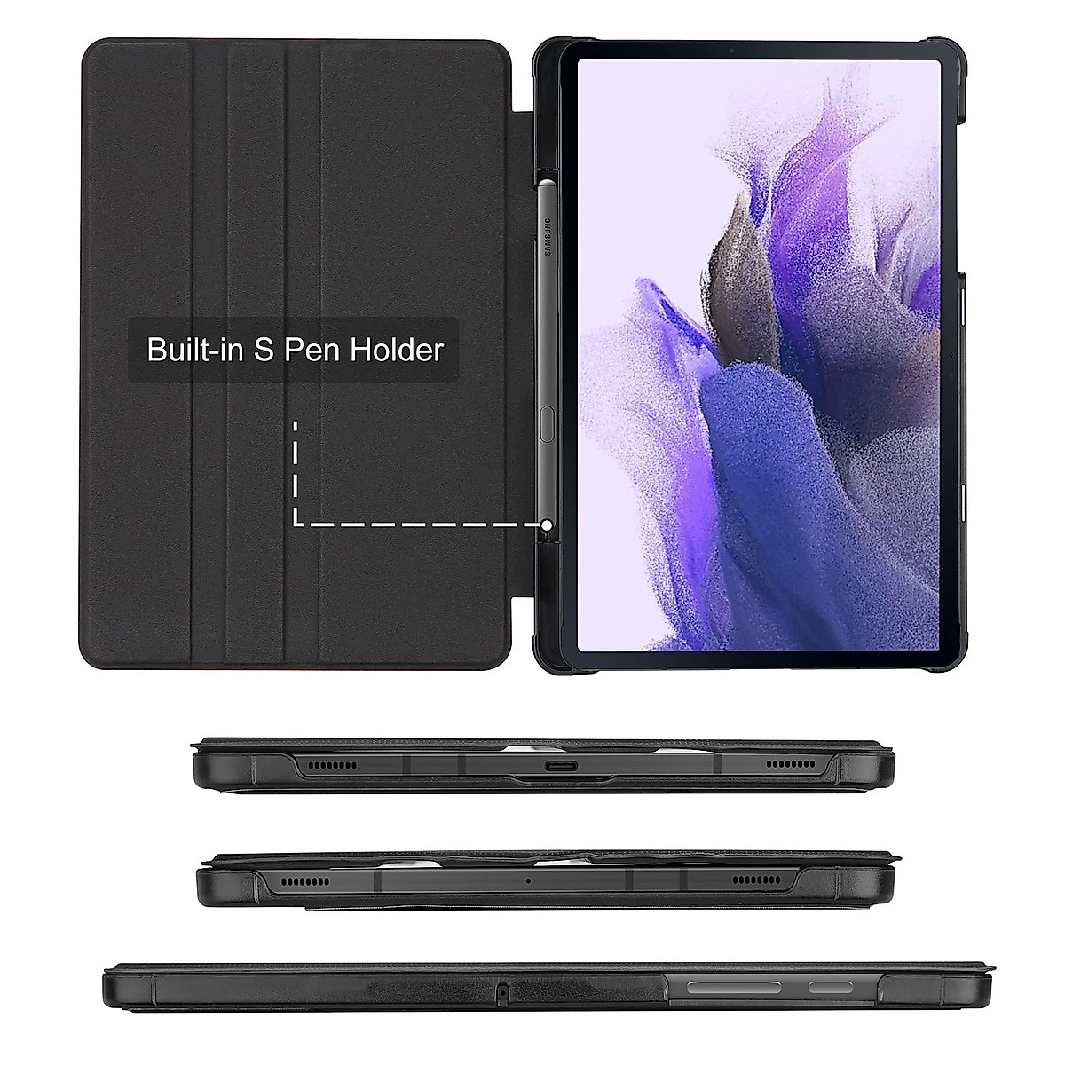 ProCase Case for Galaxy Tab S8 Plus/S7 FE 2021/S7 Plus 2020 12.4 Inch with S Pen Holder, Slim Stand Folio Smart Cover for 12.4" Tablet (SM-X800 X806 T730 T736 T970 T975 T976 T978) -Black