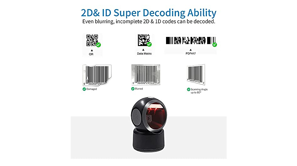 2D QR Hands-Free Barcode Scanner | Effortless Omnidirectional Scanning