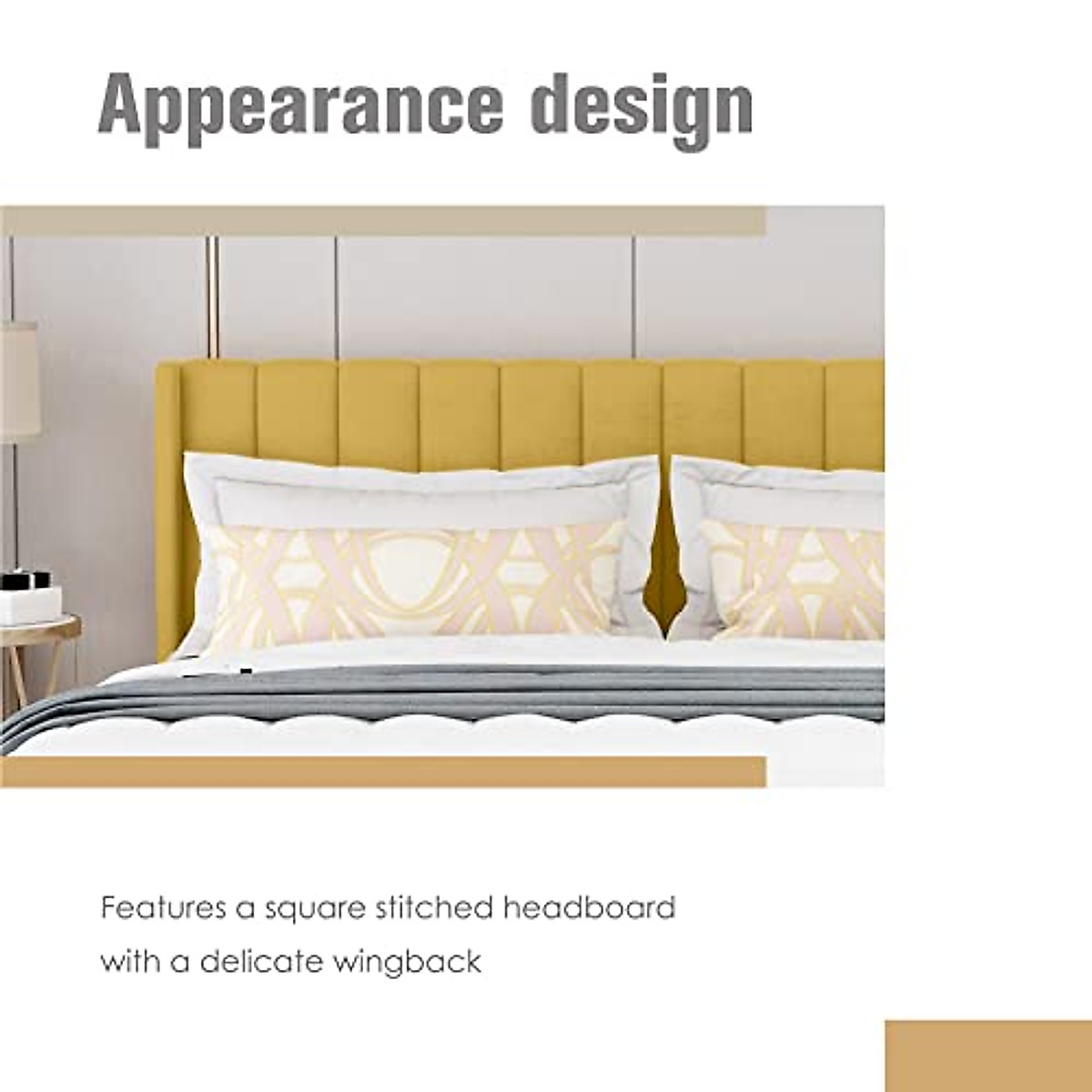 AGARTT Upholstered Platform Bed Frame Queen Size with Headboard and Footboard/Wooden Slats Support/No Box Spring Needed/Easy Assembly,Yellow Velvet