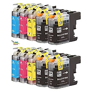 10 Pack - Toner Refill Store Compatible Brother LC107BK LC105C LC105M LC105Y Replacement Ink Cartridges for the Brother: MFC-J4310DW, MFC-J4410DW, MFC-J4510DW, MFC-J4610DW, MFC-J4710DW. Page Yield: 1,200 pages at 5% page coverage per page, per Ink Cartrdi