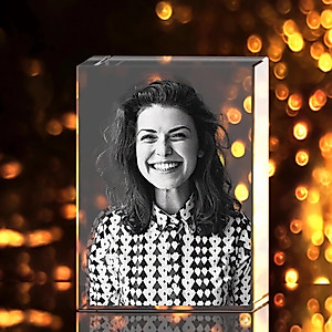 Personalized 3D Engraved Crystal Photo Custom 3D Photo Crystal Laser Photo Etched Engraved Inside Crystal with Picture Photograph Great Personalized Photo Gifts for Christmas Dad and Mom (Square, Small)