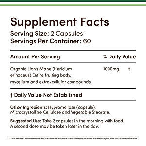 Lions Mane Supplement Mushroom Capsules (Two Month Supply - 120 Count) Lions Mane Mushroom for Brain Support and Immune Health (Third Party Tested, Grown and Encapsulated in The USA) by Double Wood