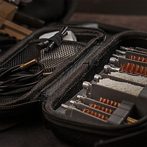 GRITR Universal Multi-Caliber Gun Cleaning Kit | 12 Ga/20 Ga/.22 Cal (223/5.56) Pistol, Rifle & Shotgun Cleaner Supplies Set w/EVA Carrying Case | Bronze Brushes, Cotton Mops, Rod, Cleaning Patches