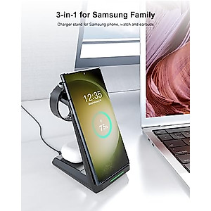 Wireless Charger for Samsung, ADADPU 3 in 1 Charging Station for Multi Devices Fast Charger Stand Dock for Galaxy S24 Ultra S23 S22 S21,Galaxy Watch 6/5/4/3/Pro,Galaxy Buds