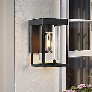 LAMPRESSION 2-Pack Black Outdoor Wall Light Fixtures, Exterior Waterproof Wall Lantern Sconce, 9" H Outdoor Porch Light Wall Mount with Clear Glass Shade