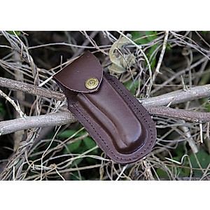 Custom Handmade Leather Genuine Vertical and Horizontal Sheath Folding Pocket Knife Buck 110