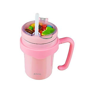 JOVIAL All In One Insulated Snack and Drink Cup 12 Oz-Glitter Pink