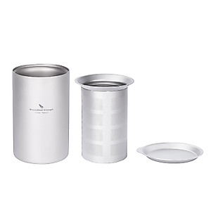 iBasingo 350ml Titanium Double Layer Tea Cup with Filter Cover Outdoor Camping Tea Mug Set for Picnic Hiking Traveling Home use A-Ti3023D