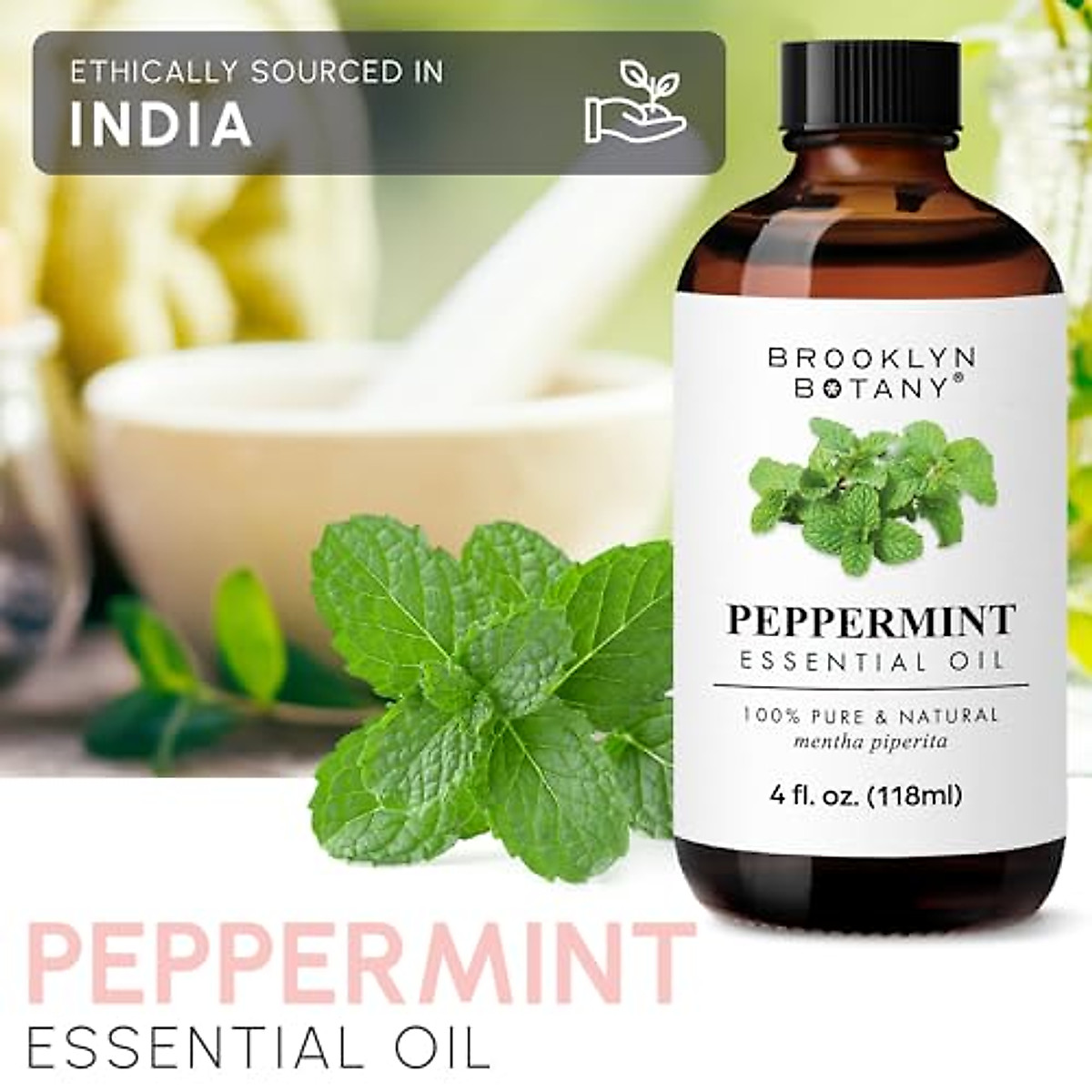 Brooklyn Botany Peppermint Essential Oil - Huge 4 Fl Oz - 100% Pure and Natural - Premium Grade with Dropper - for Aromatherapy and Diffuser